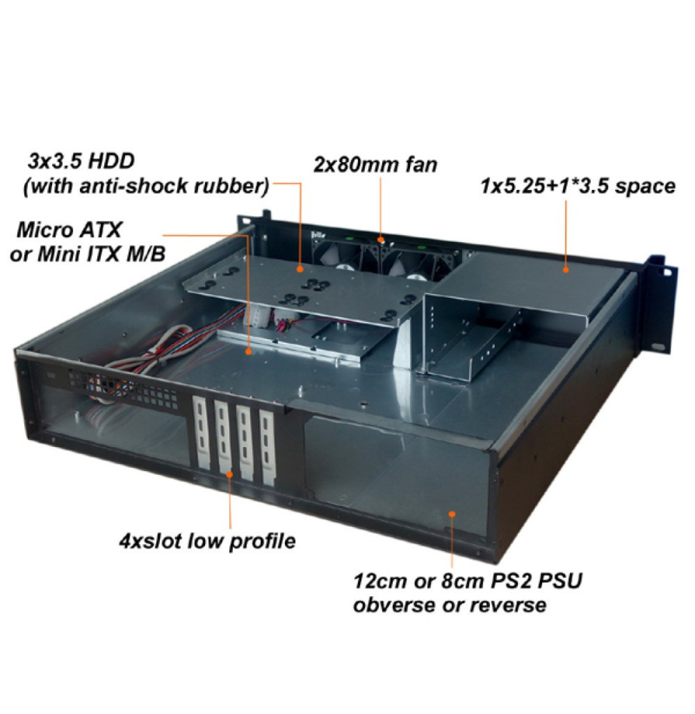 Techly 101980 Obudowa serwera Micro ATX / Mini ITX Rack 19" 2U